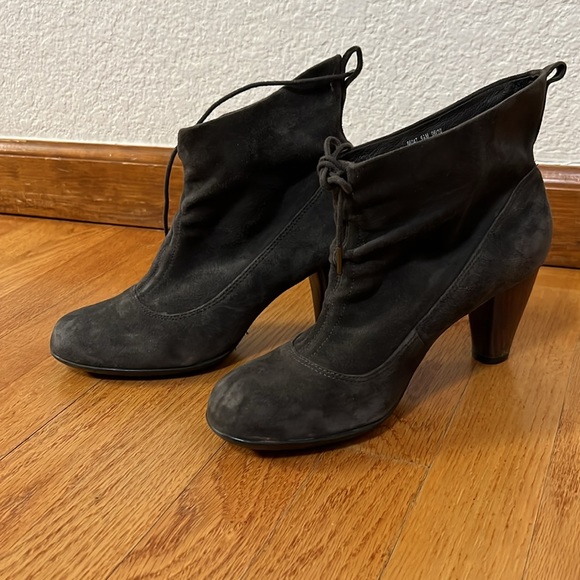 Indigo | Shoes | Dark Gray Suede Leather Ankle Booties With Chunky ...
